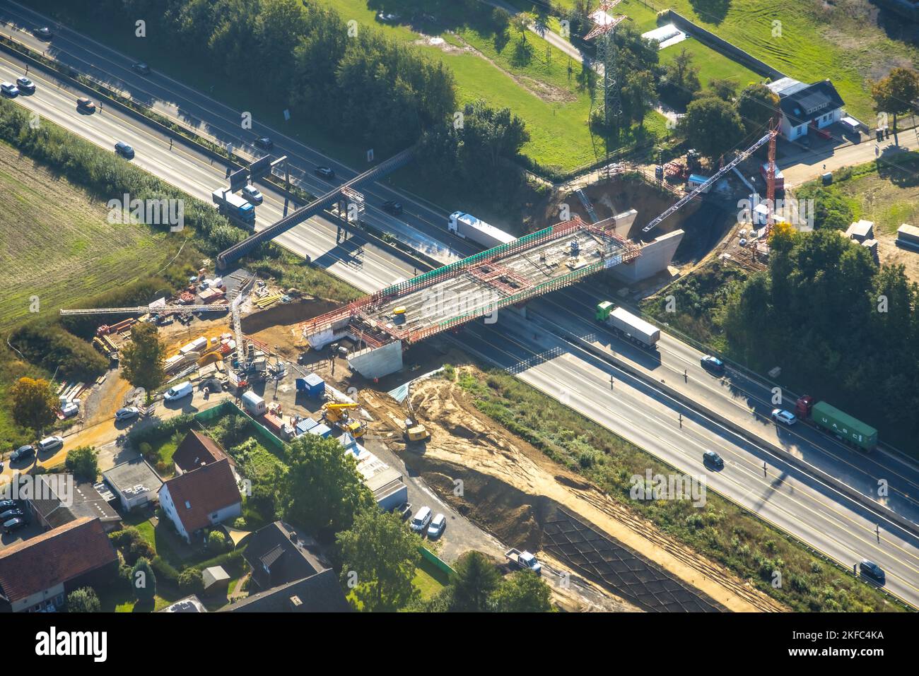 Aerial view, construction site with new bridge Hertinger Straße over ...