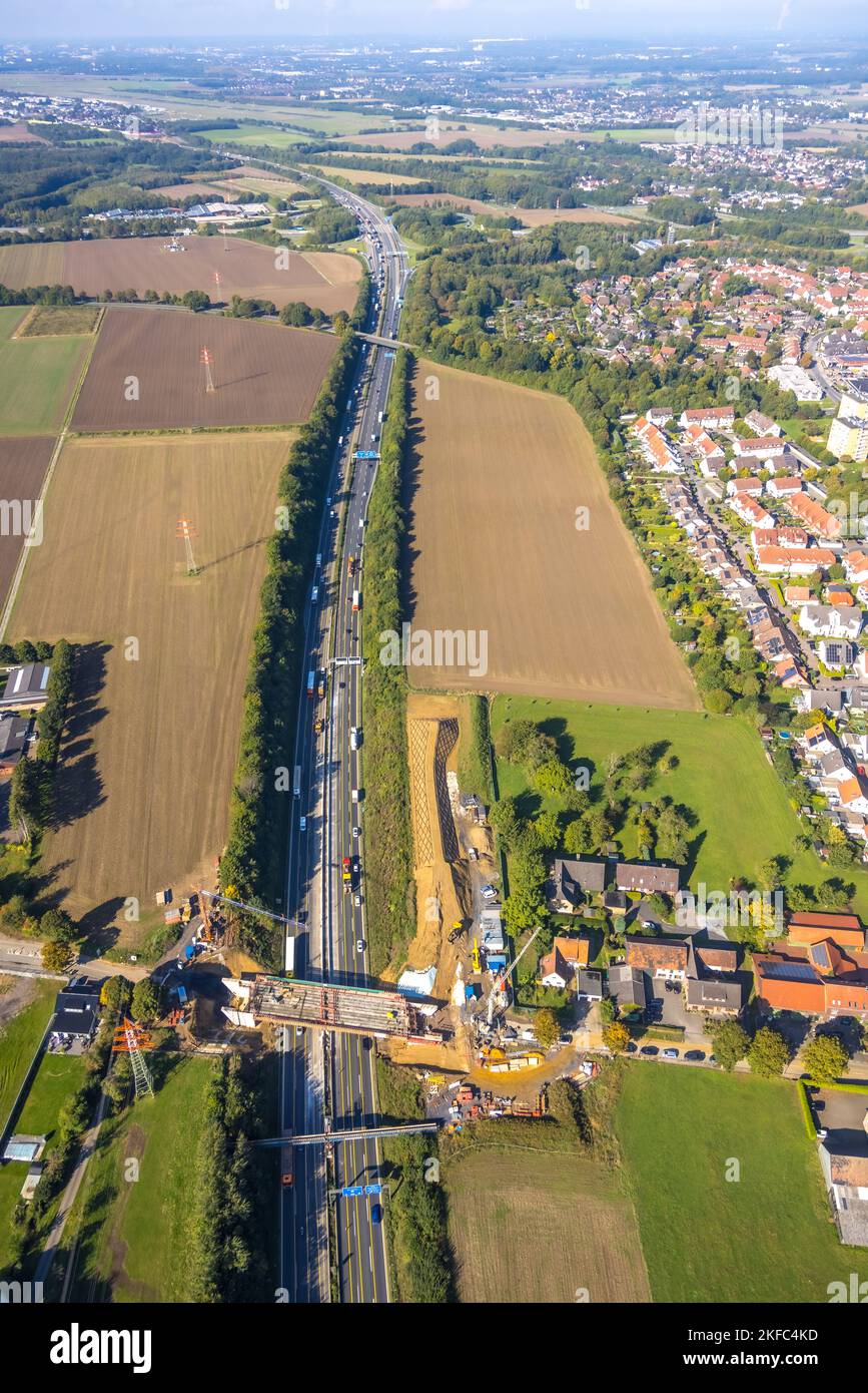 Aerial view, construction site with new bridge construction Hertinger ...