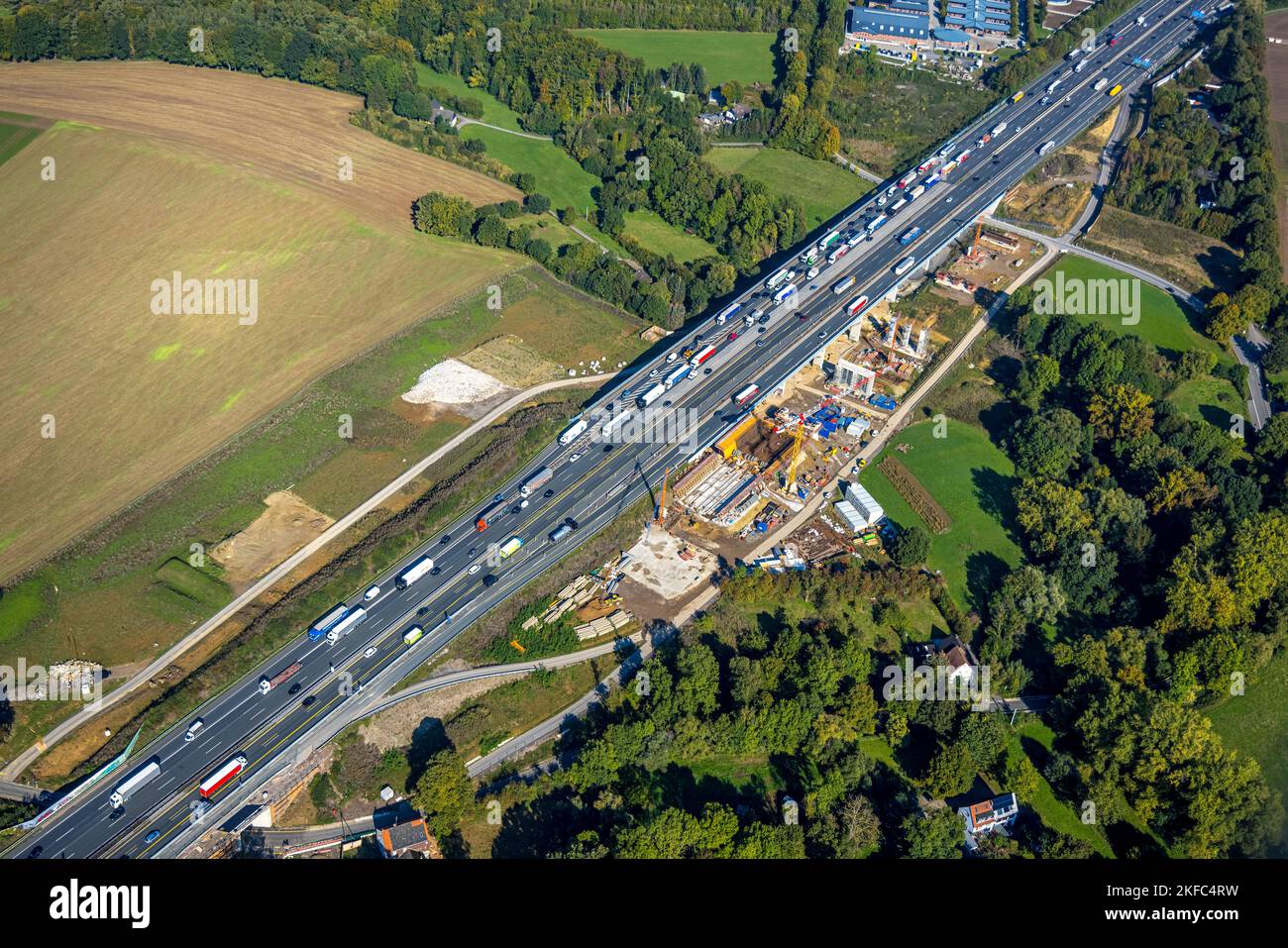 Aerial view, construction site with replacement Liedbachtal bridge of ...