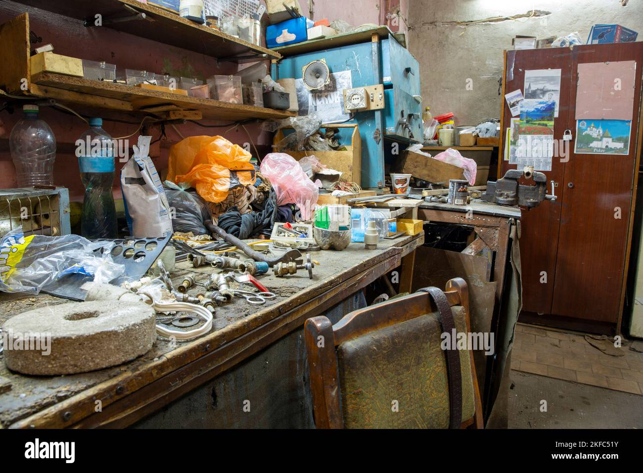 The interior of a room with clutter and different objects Stock Photo ...