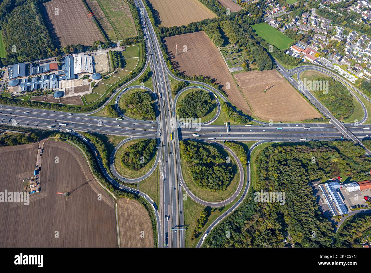 Aerial view, freeway junction Dortmund/Unna, freeway A1, freeway A44 ...