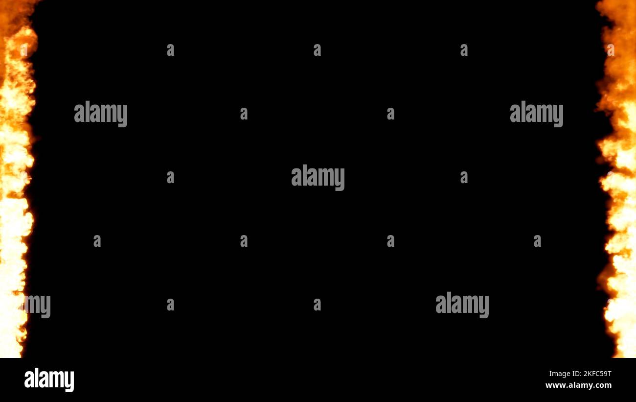 frame of 2 lines of fire burning on black, isolated - object 3D ...