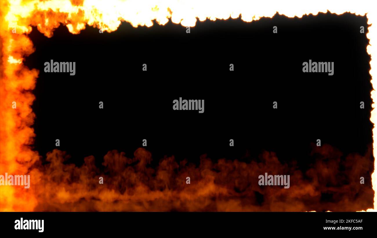 Square burning content frame of blazing fire trails, isolated - object ...