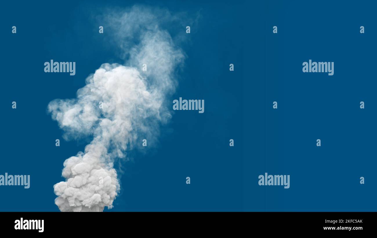 white thick pollution smoke column exhaust from explosion, isolated ...