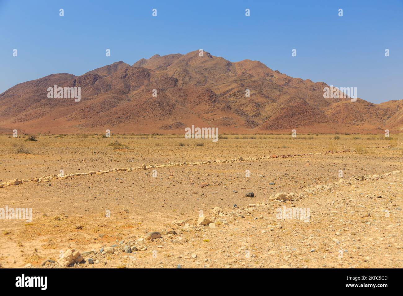 Namibian landscape along the gravel road. Yellow ground and African ...