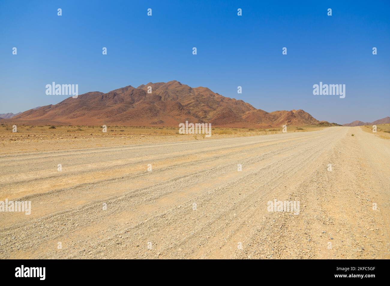 Namibian landscape along the gravel road. Yellow ground and African ...