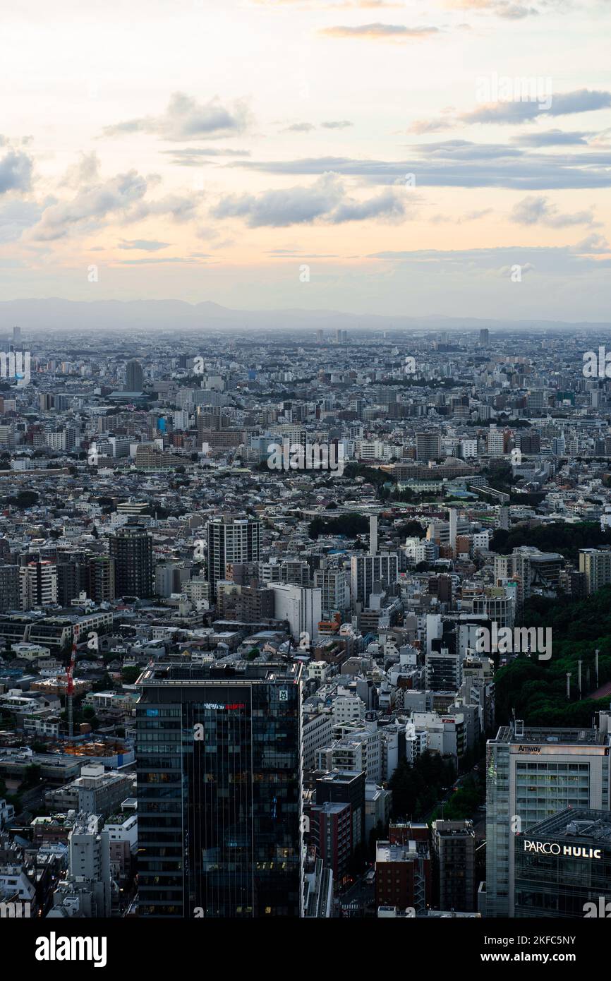 A vertical shot of the buildings on the streets of Tokyo, Japan Stock ...