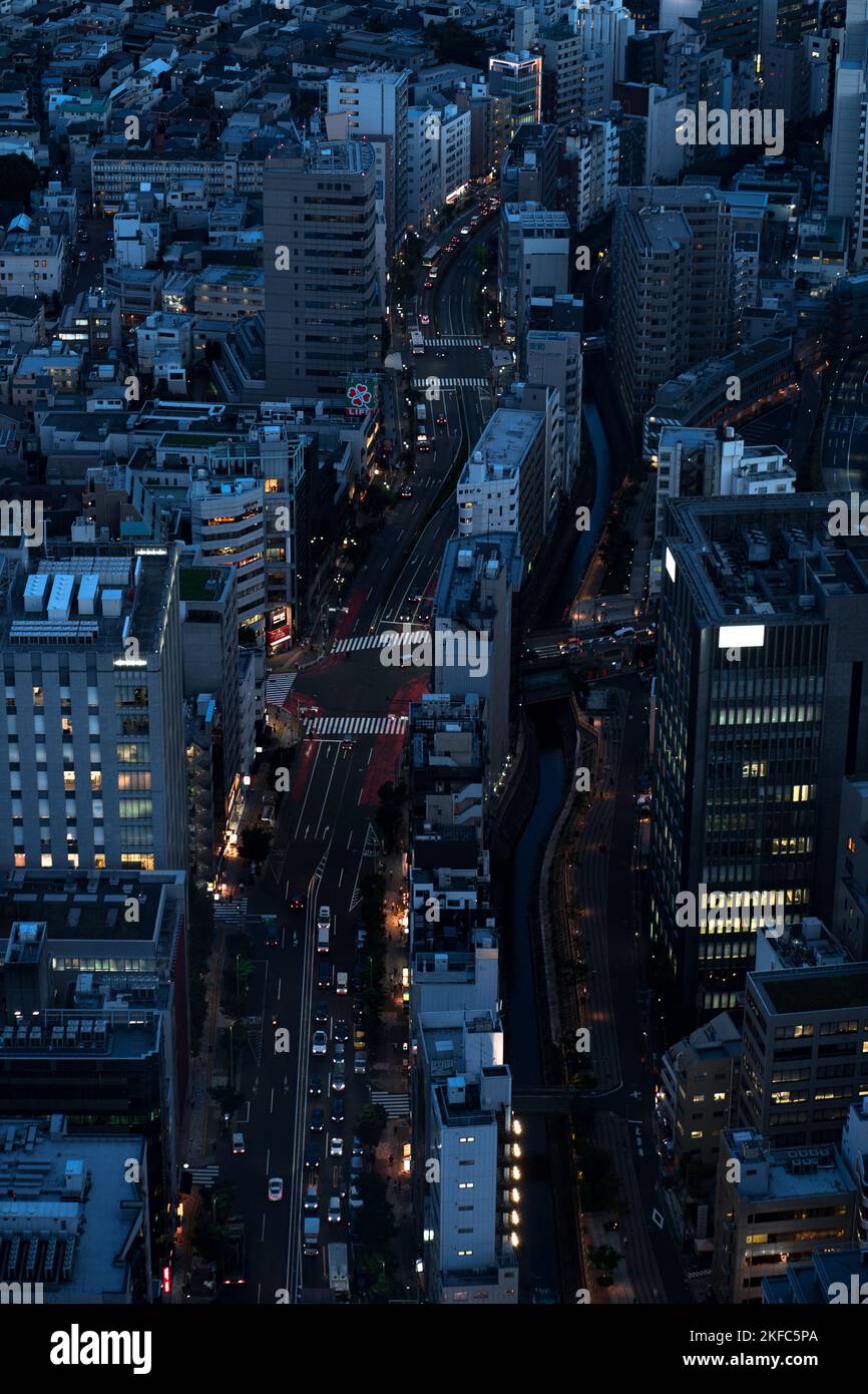 A vertical shot of the buildings on the streets of Tokyo, Japan Stock ...