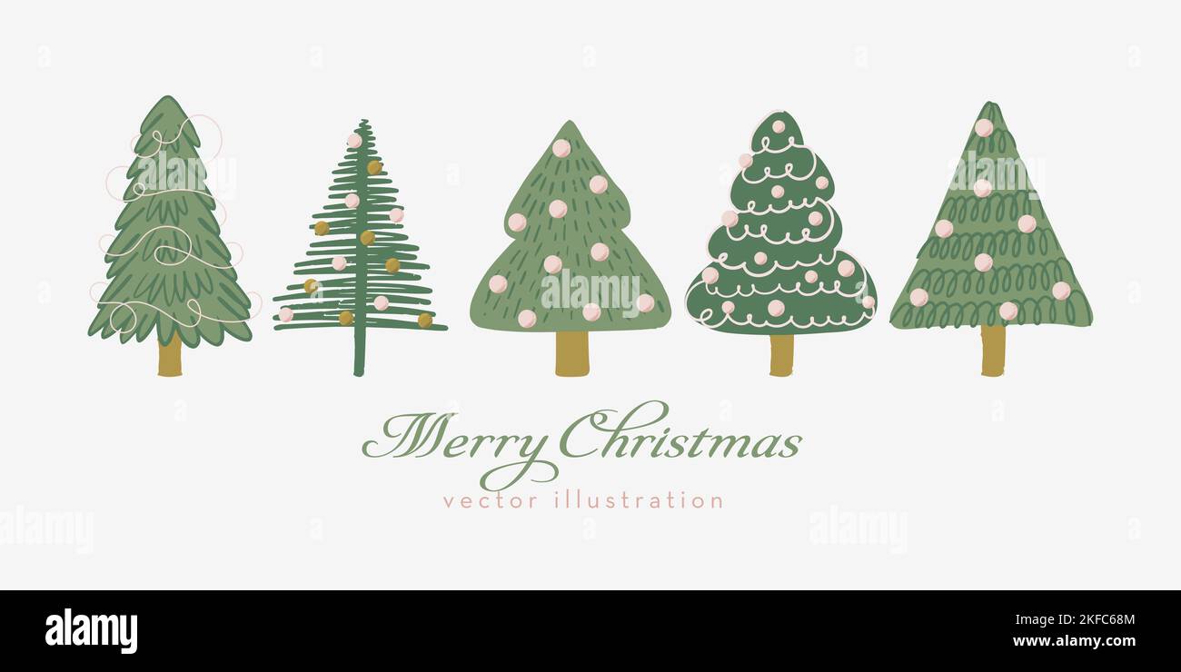 Christmas decorated tree, Spruce fir, or pine tree set. Vector ...