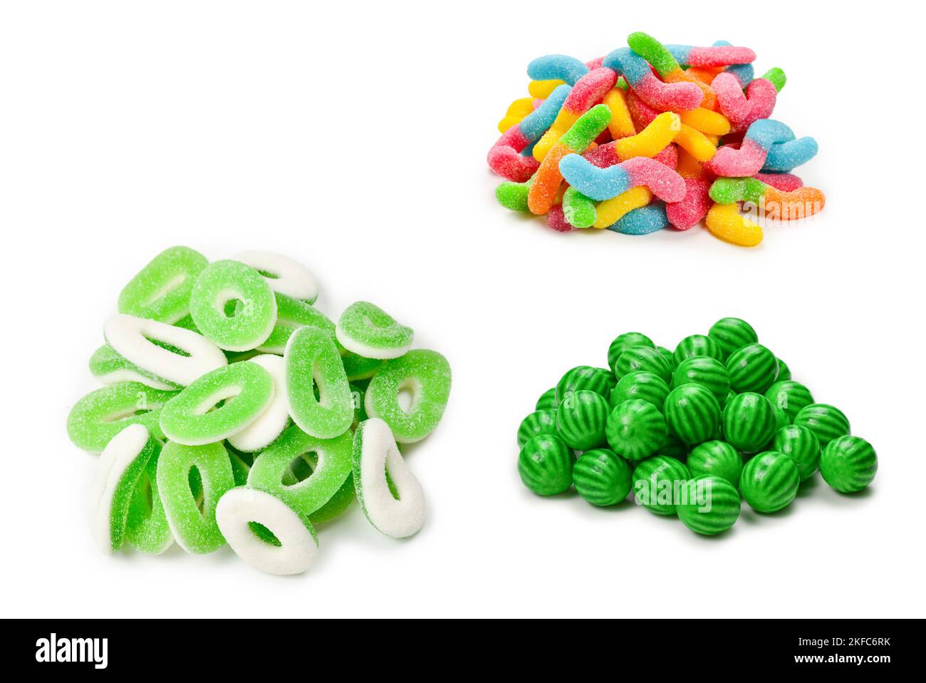 Juicy colorful jelly sweets isolated on white. Gummy candies. Snakes ...