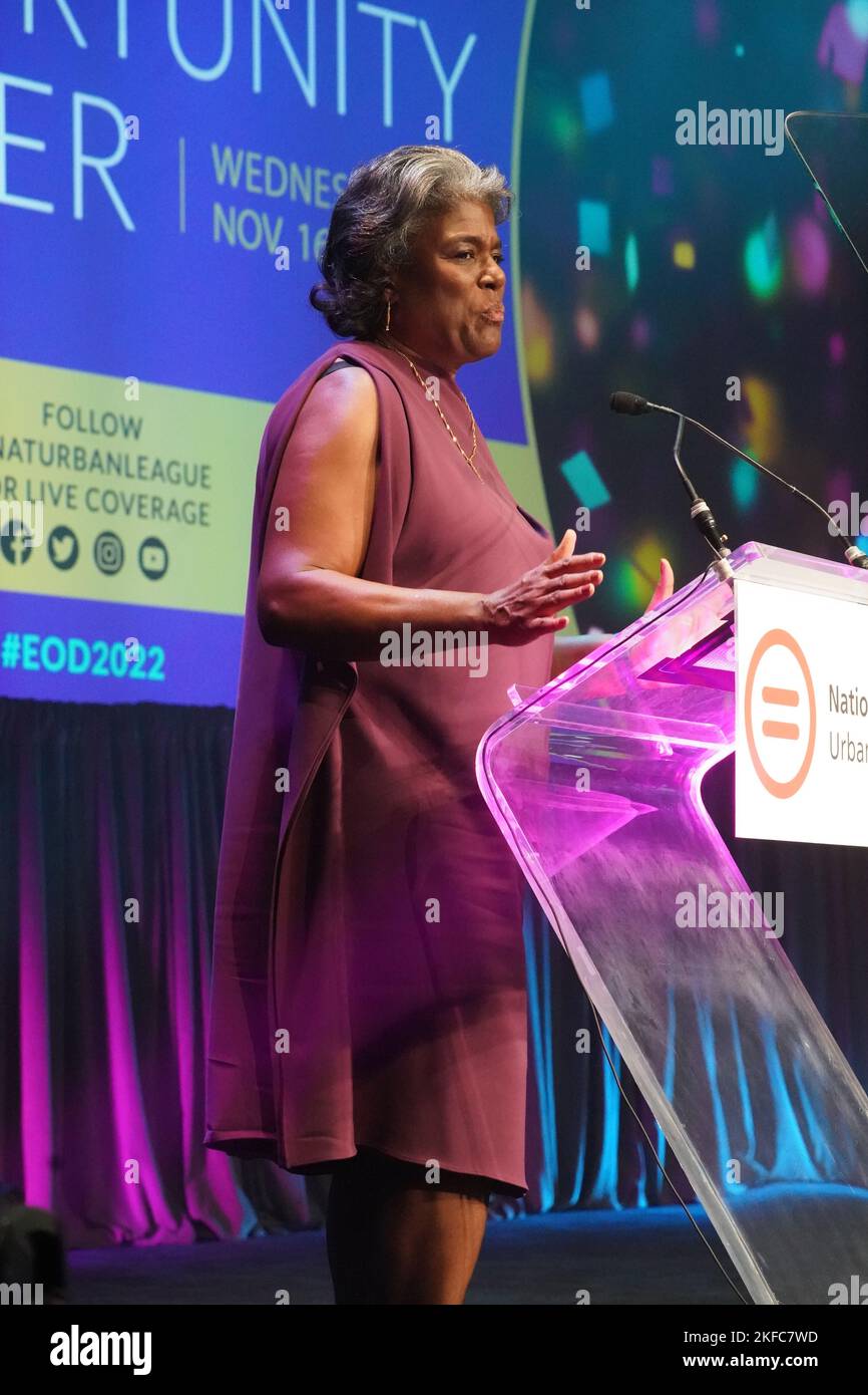 United States UN Ambassador Linda Thomas-Greenfield speaks at the ...