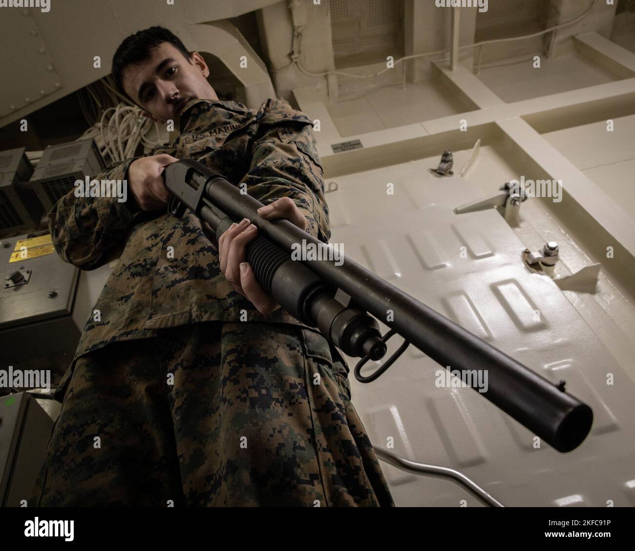 U.S. Marine Corps Lance Cpl. Conner Gepkens, a combat engineer assigned ...