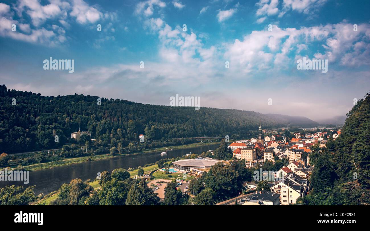 Beautiful landscape in Saxon Switzerland. View of the Elbe in the ...