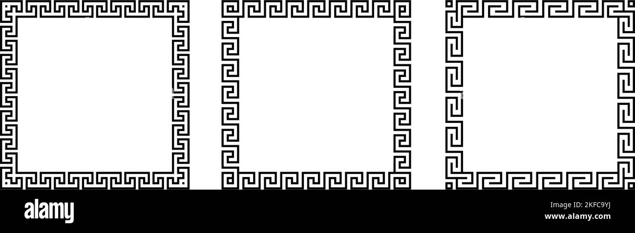 Greek ornament square frame set. Meander rectangle patterns collection. Ancient Greek fret ...