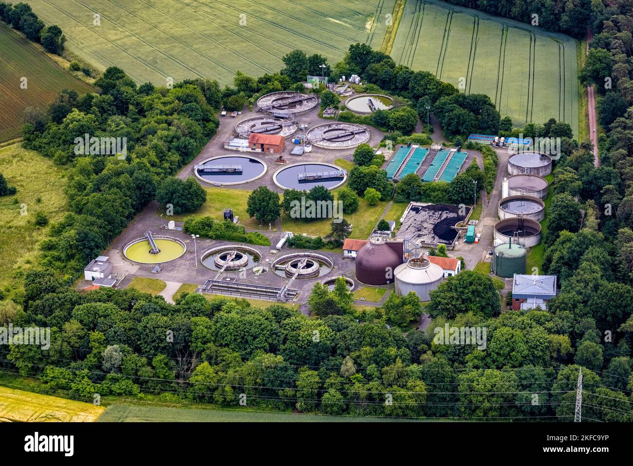 Aerial view, Wulfen sewage treatment plant, Hervest, Dorsten, Ruhr area ...