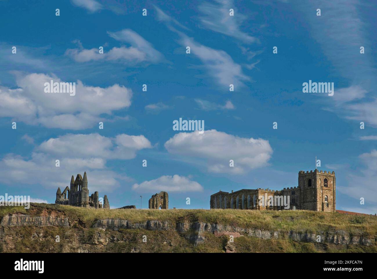 Abbey ruins and St.Marys Church on top of East Cliff, Whitby, North ...