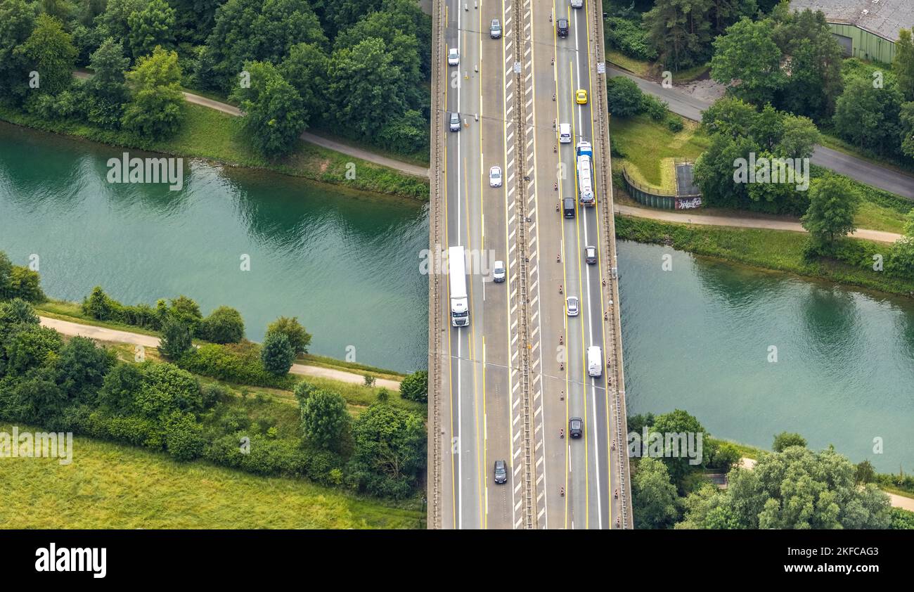 Aerial view, construction site at the freeway A31, Wesel-Datteln canal ...