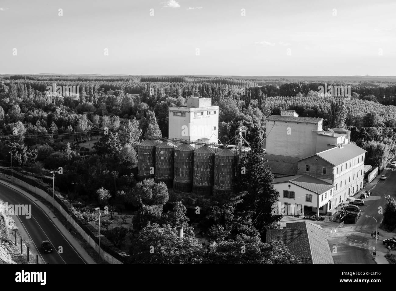 A greyscale aerial view of flour factory Stock Photo - Alamy