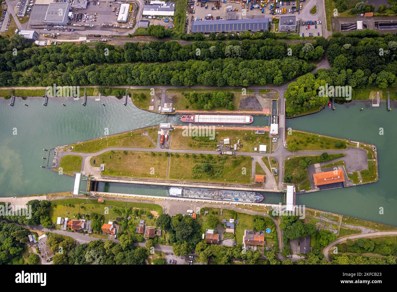 Aerial view, Great Dorsten Lock, Wesel-Datteln Canal, Hervest, Dorsten ...