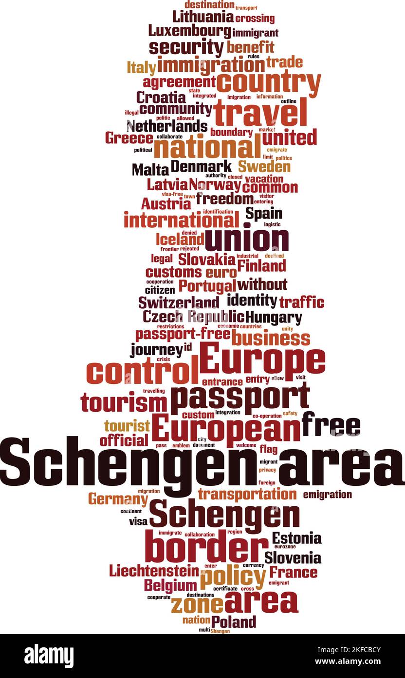 Schengen area word cloud concept. Collage made of words about Schengen ...