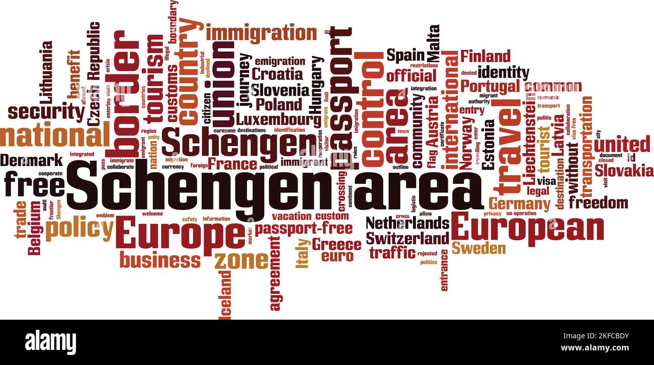 Schengen area word cloud concept. Collage made of words about Schengen ...