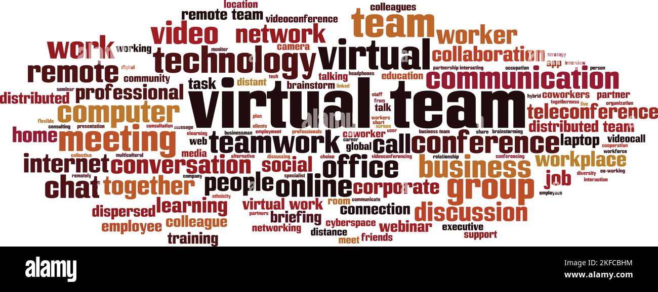 Virtual Team Word Cloud Concept Collage Made Of Words About Virtual