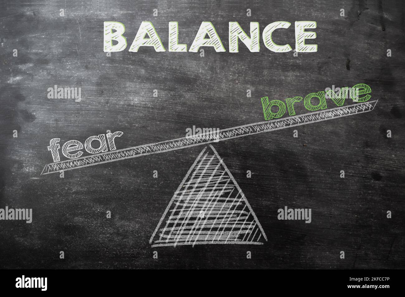 fear outweighs the brave chalk drawing. Ability to keep balance in ...