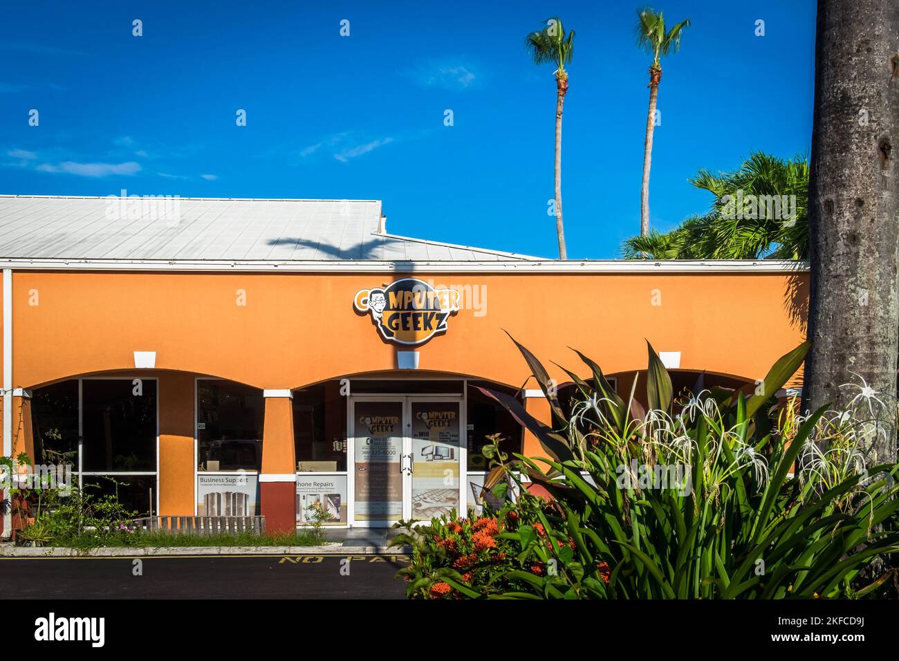 Grand Cayman, Cayman Islands, Aug 2022, view of Computer Geekz, a ...