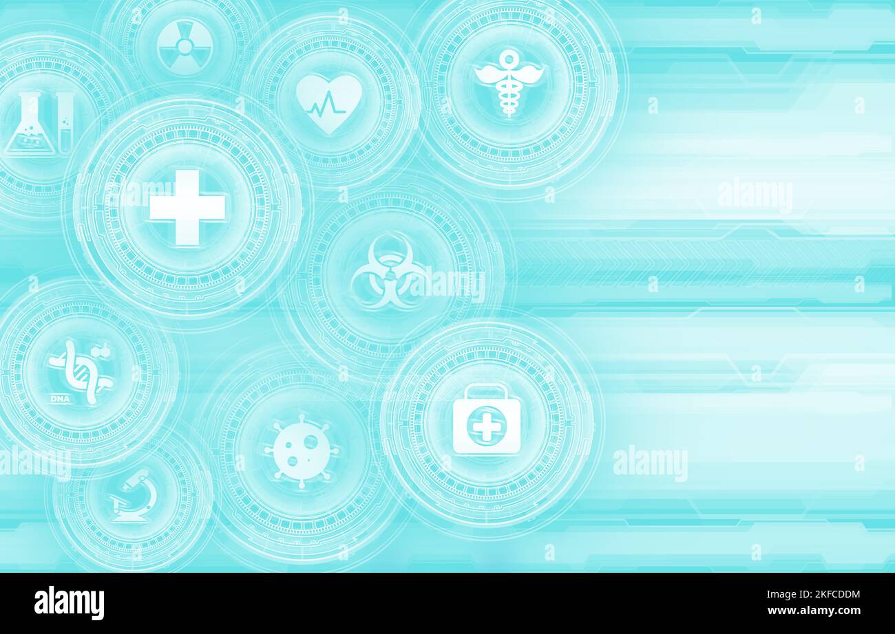 Cyan and white futuristic background with medicine symbols Stock Photo ...