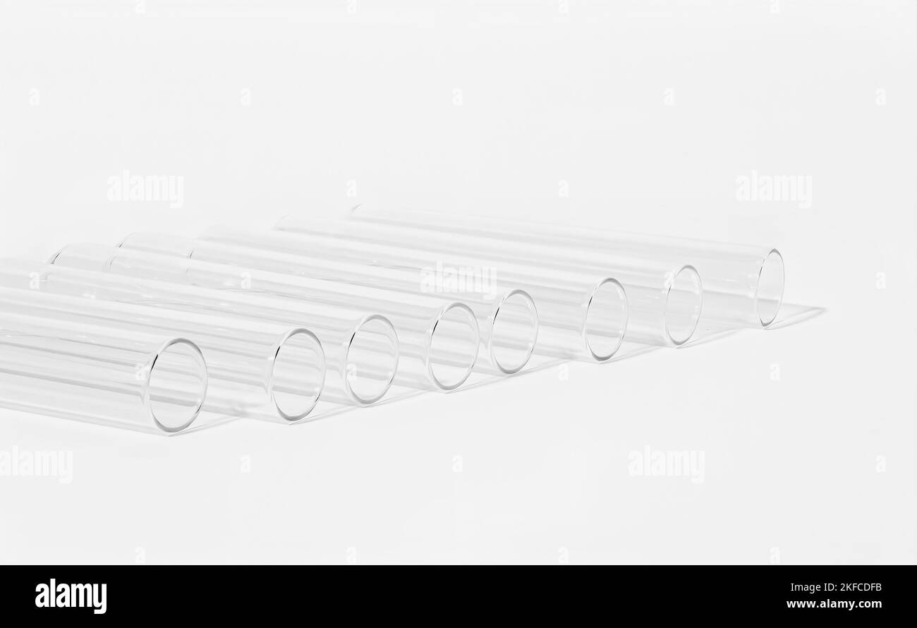 Transparent glass test tubes on a white background, laboratory, medical ...
