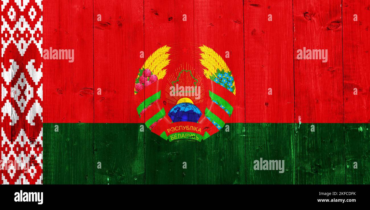 Flag and coat of arms of Belarus on a textured background. Concept ...