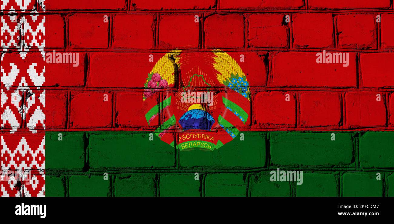 Flag and coat of arms of Belarus on a textured background. Concept ...