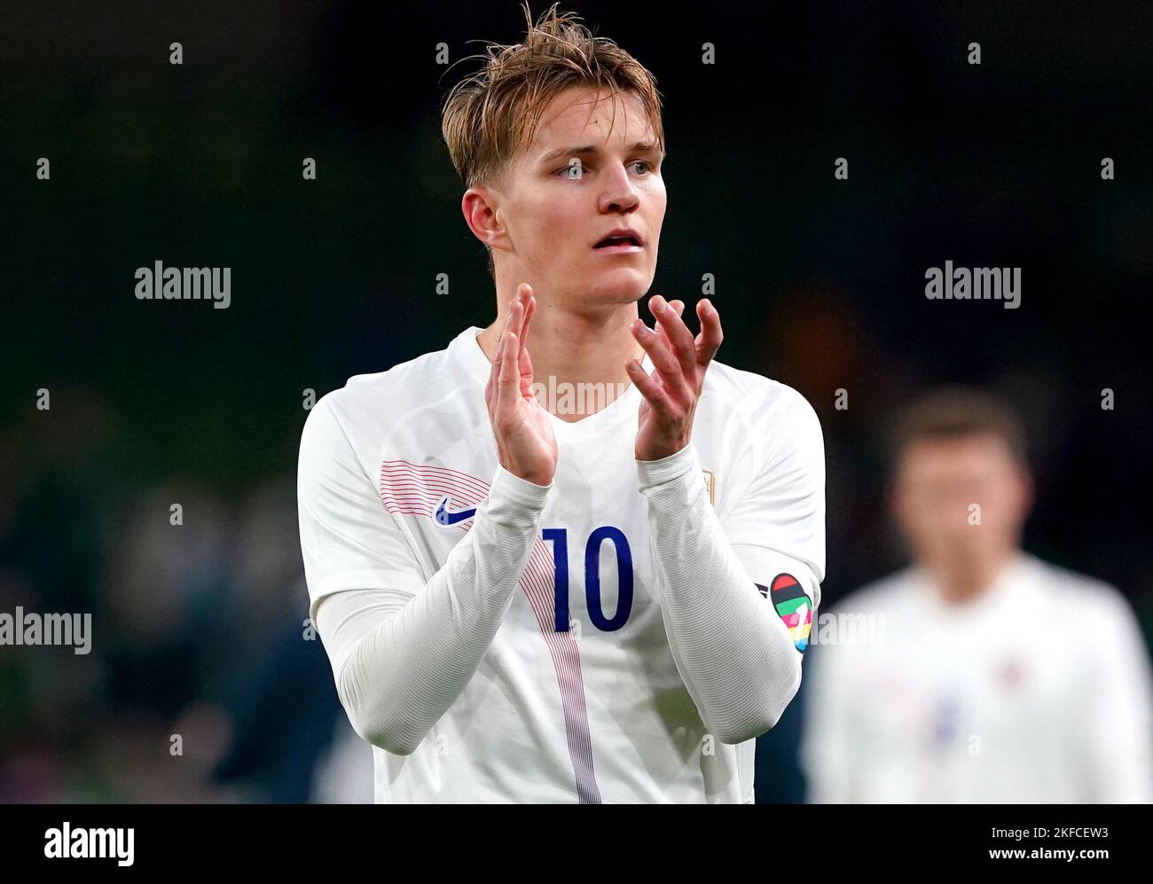 Norway's Martin Odegaard applauds the fans at the end of the ...