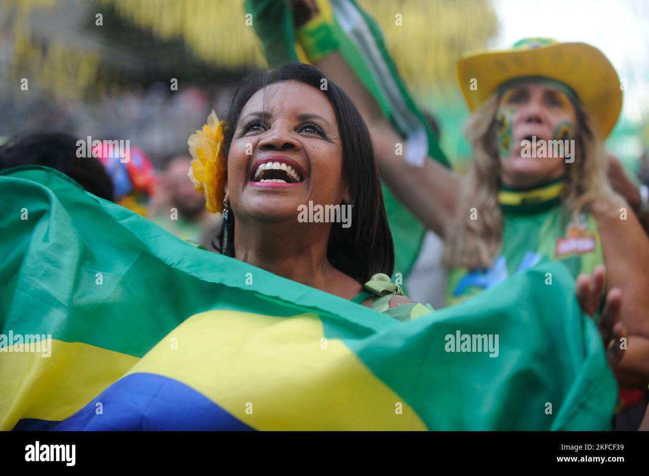 Brazilian fans gather at street party to support national soccer team ...