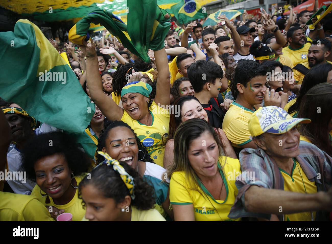 Brazilian fans gather at street party to support national soccer team ...
