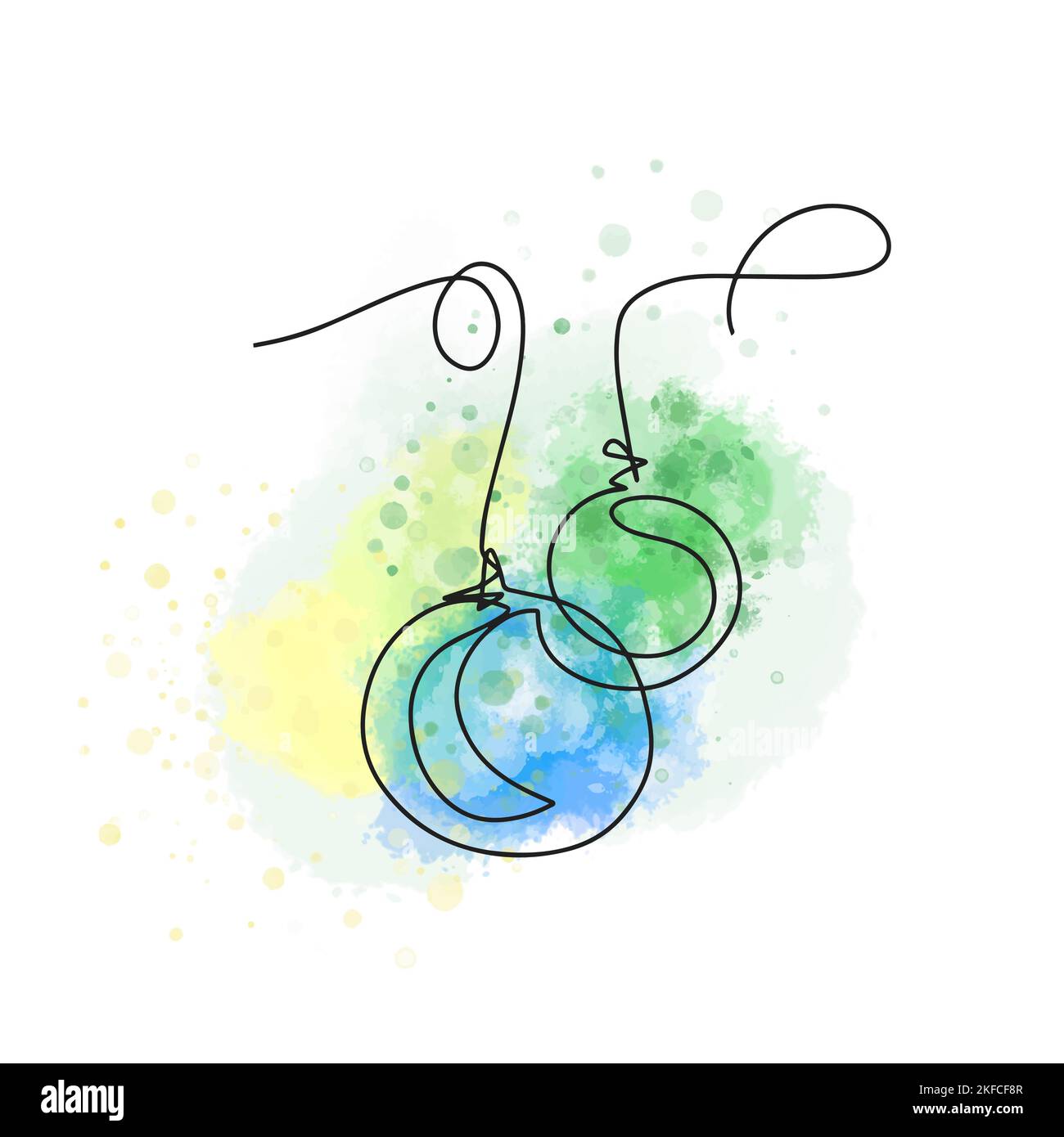 Decorations and toys, one line illustration, on a watercolor background ...