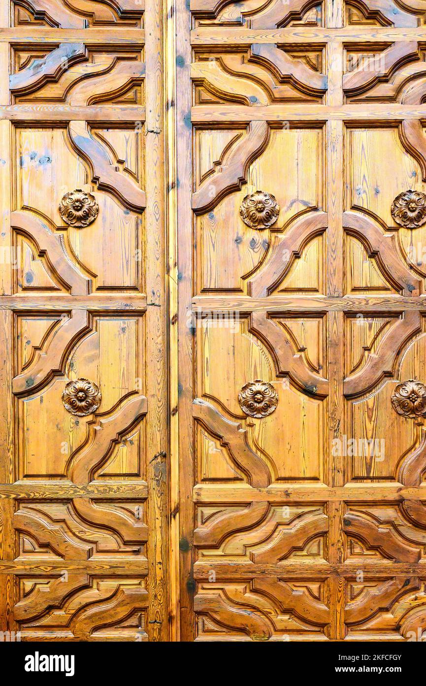 Medieval style wooden entrance door, Alicante, Spain Stock Photo - Alamy