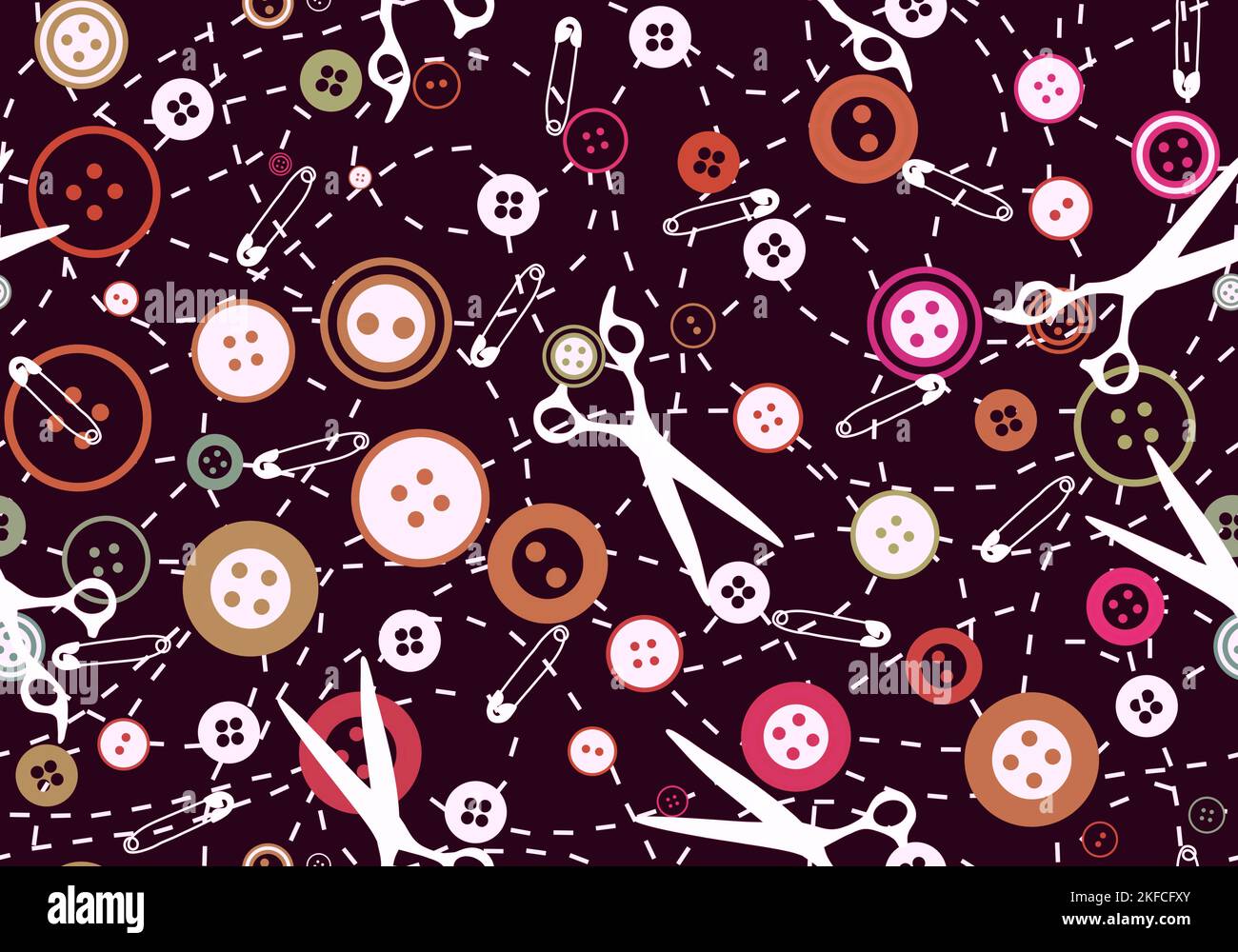 Cartoon sewing seamless buttons and scissors and pins pattern for ...