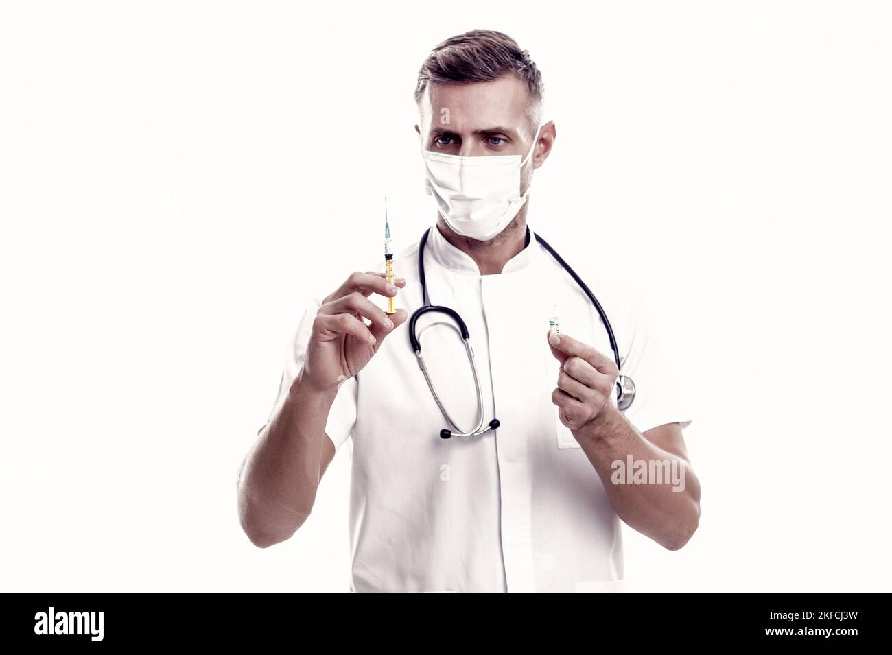 Doctor hold ampoule syringe. Adaptive immunity. Covid-19 vaccination ...