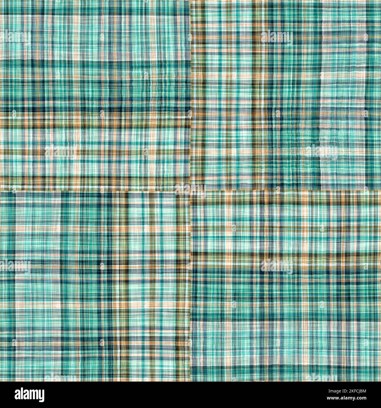 Teal rustic coastal beach house check fabric tile. Seamless sailor ...
