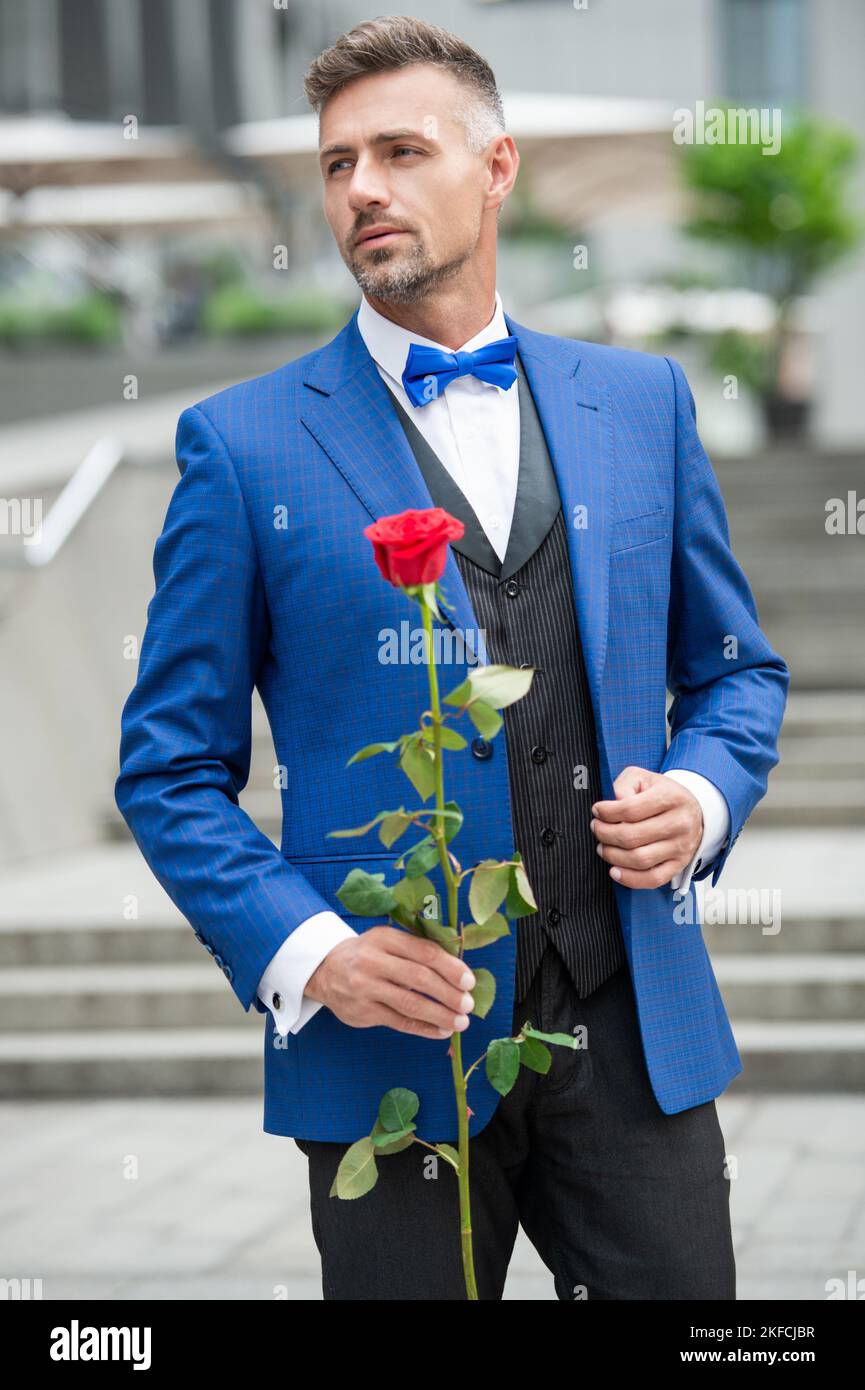 proposal concept. rich tuxedo man preparing for a proposal. man before ...