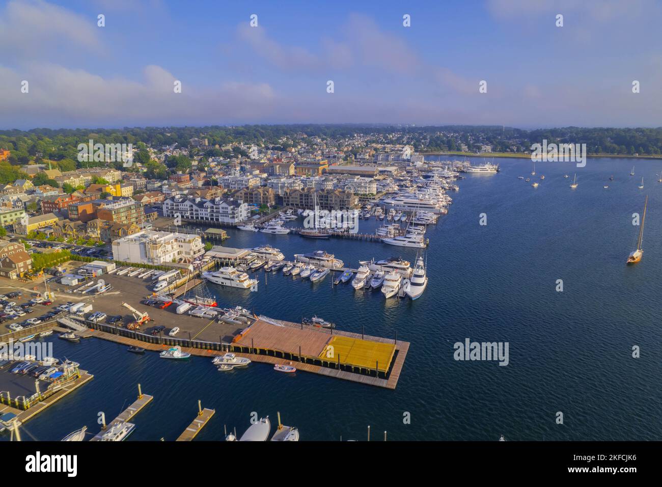 An aerial view of ships docked at a harbor in Newport, Rhode Island, America Stock Photo - Alamy