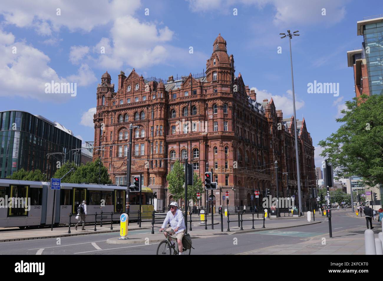 A view of the buildings and the street in the Manchester city, UK Stock ...