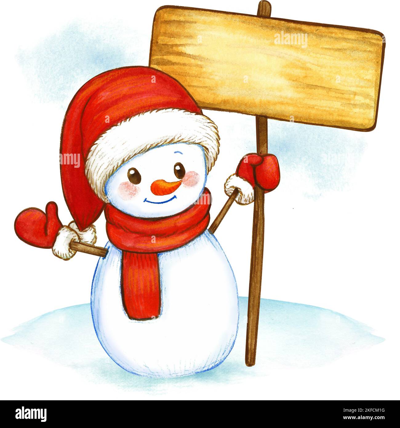 An illustration of a cute snowman holding a sign Stock Photo - Alamy