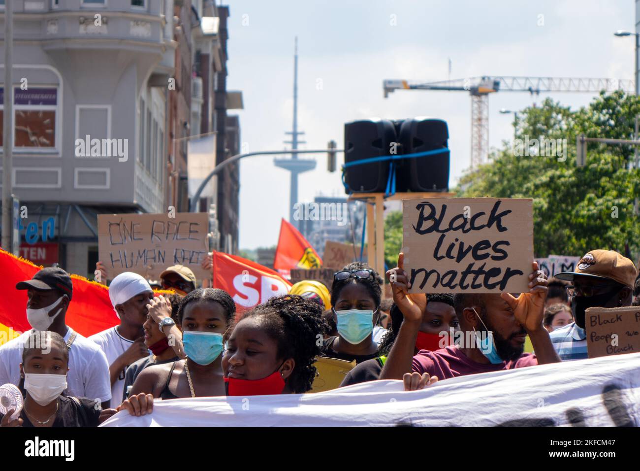 A Black Lives Matter Protest in Kiel, Germany with people holding up ...