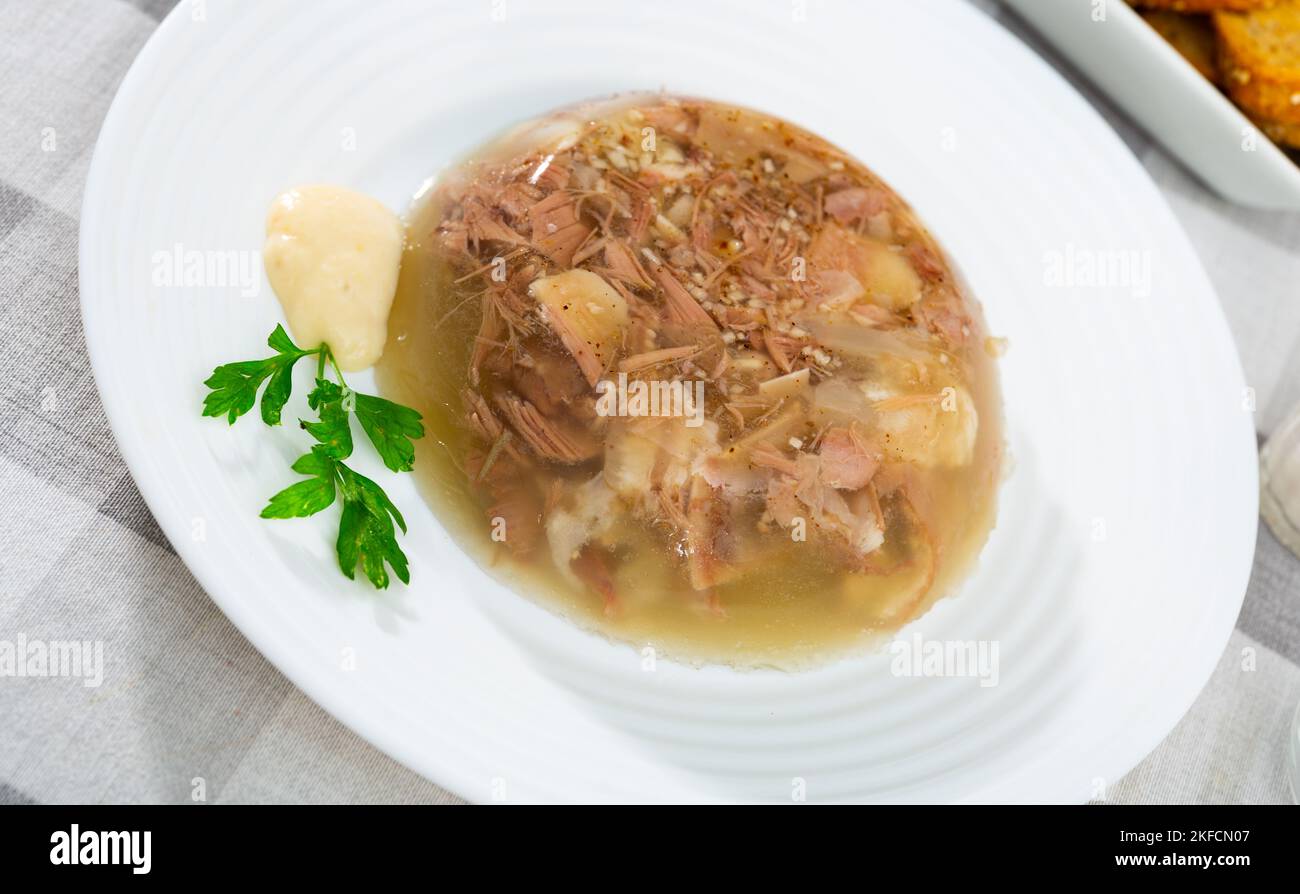Traditional dish of Russian cuisine is a kholodets Stock Photo - Alamy