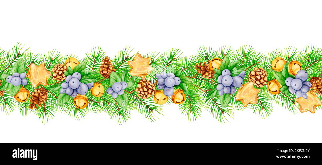 Seamless New Year and Christmas garland made of Christmas tree branches ...