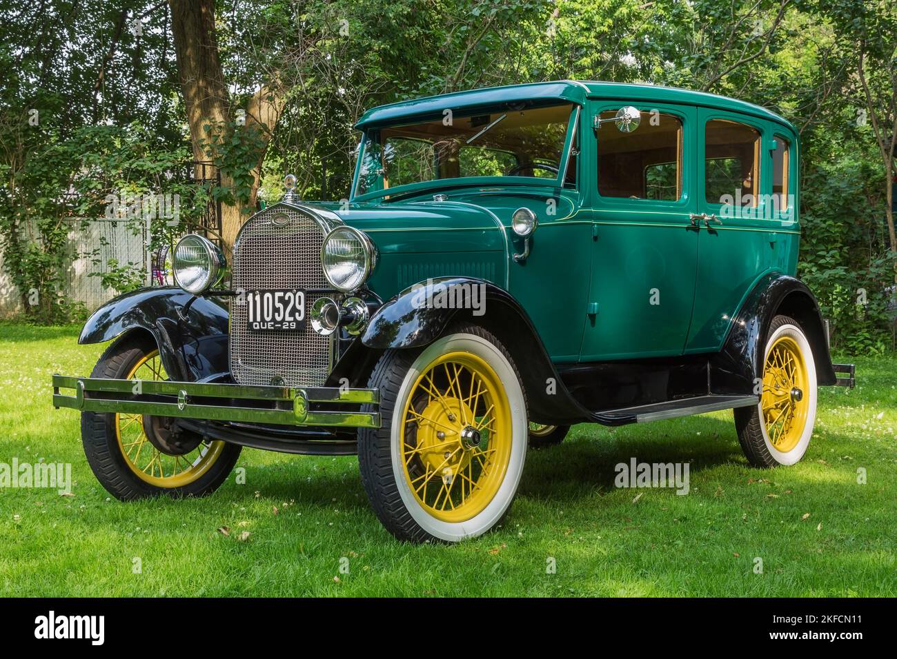 1929 Ford Model A classic automobile in green with black fenders Stock ...