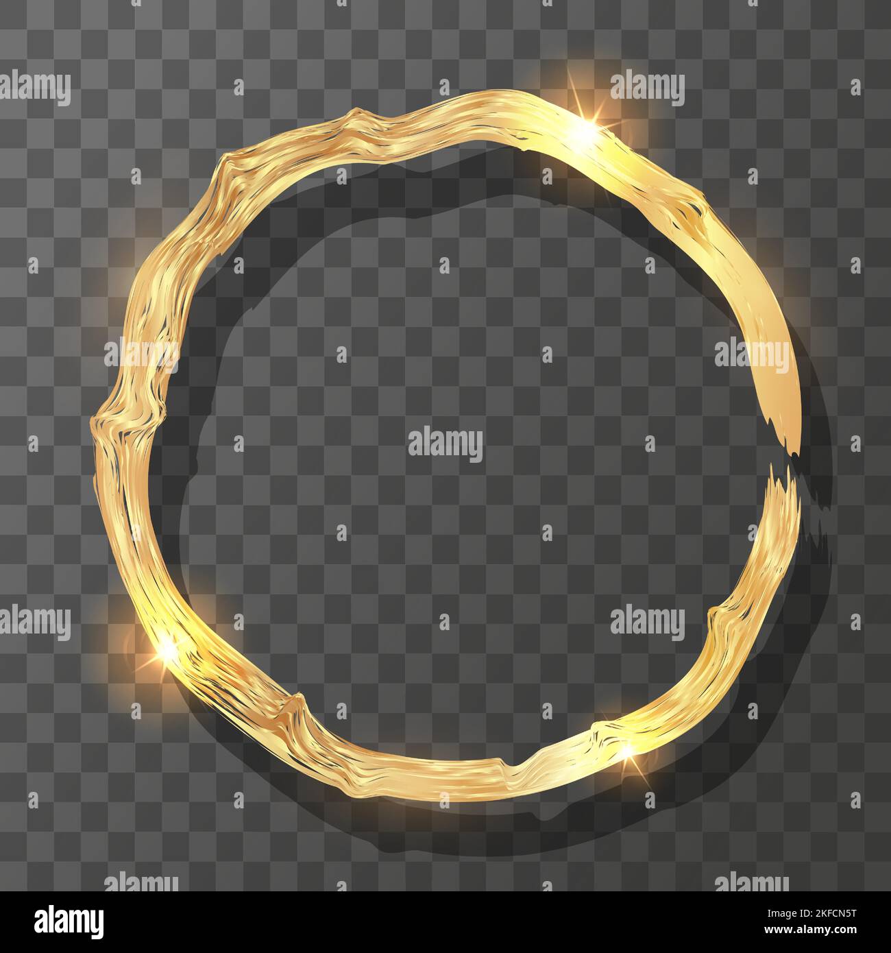 Shiny realistic liquid gold frame on a transparent background. Golden frame with place for text ...