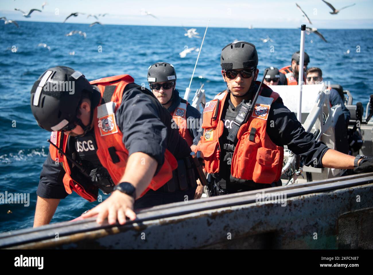 A boarding team from USCGC Bear (WMEC 901) is seen disembarking a New ...